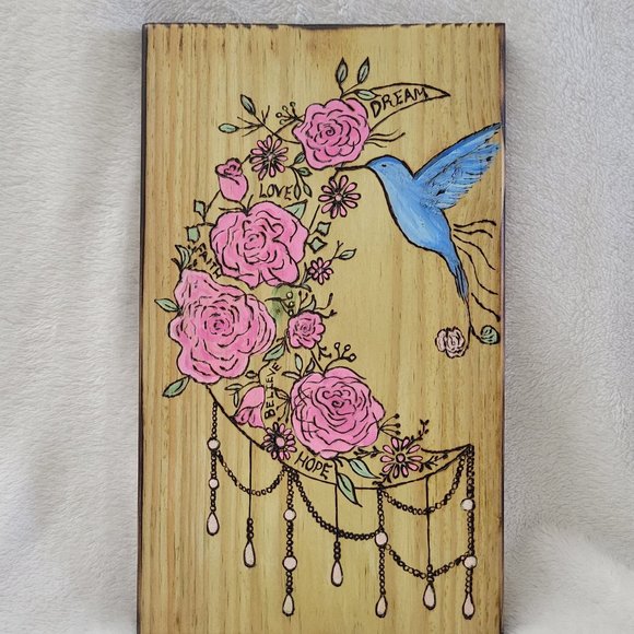 Wall Decor | Celestial Moon Hummingbird Pyrography Wall Art | Poshmark